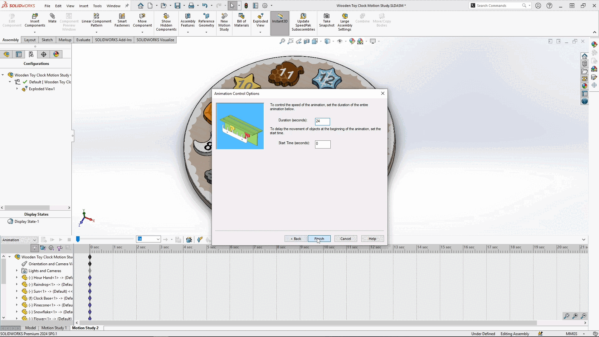 Wooden Toy Clock Motion Study Animation: SOLIDWORKS Tutorial